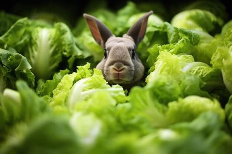 Premium AI Image A Rabbit Surrounded By An Excess Of Lettuce