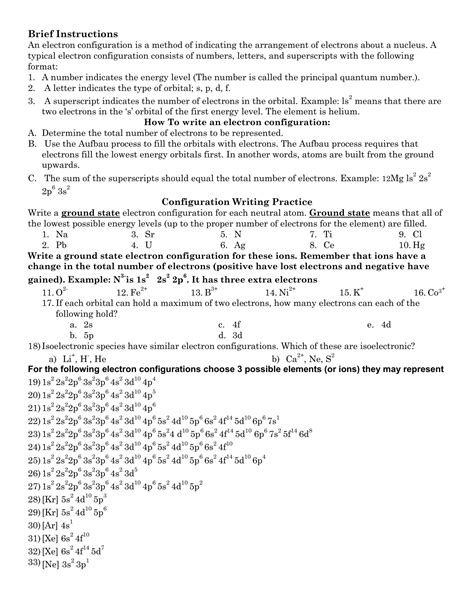 Electron Configuration Worksheet W311 Printable Word Searches