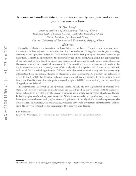 PDF Normalized Multivariate Time Series Causality Analysis And Causal Graph Reconstruction