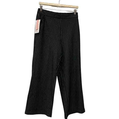 Black Pepper Linnea Size 12 Wide Leg Pants Black Pinstriped S