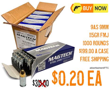 Magtech 9as 9mm 115gr Steel Casing Fmj Ammo 1000 Rounds 020 Ea Or