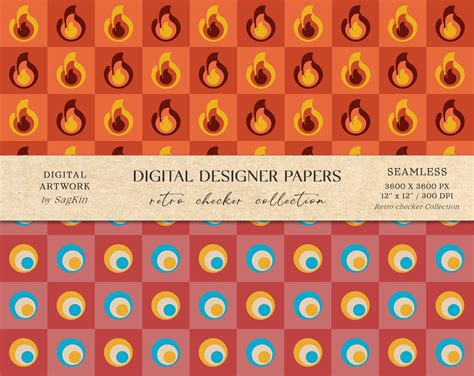 Retro Checker Digital Paper Set Seamless Texture 80s 90s Designs