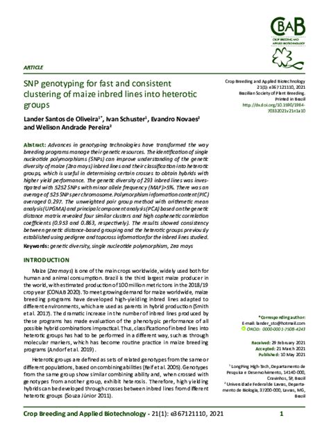 Pdf Snp Genotyping For Clustering Maize Inbreds