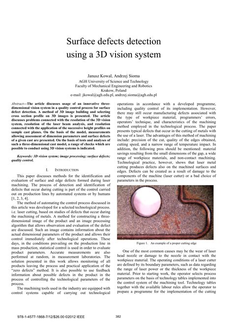 (PDF) Surface defects detection using a 3D vision system