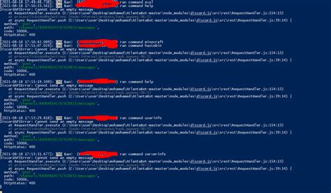 every command throws an error of cannot send an empty message in the