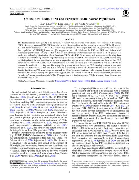 Pdf On The Fast Radio Burst And Persistent Radio Source Populations