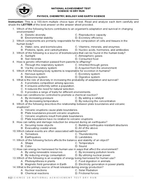 National Achievement Test 100 Items Review Download Free Pdf
