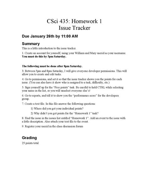 Csci 435 Homework 1 Issue Tracker Setup And Usage Prof David