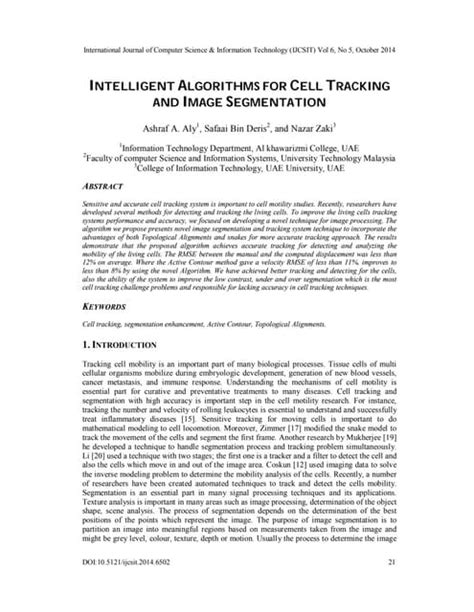 Intelligent Algorithms For Cell Tracking And Image Segmentation Pdf