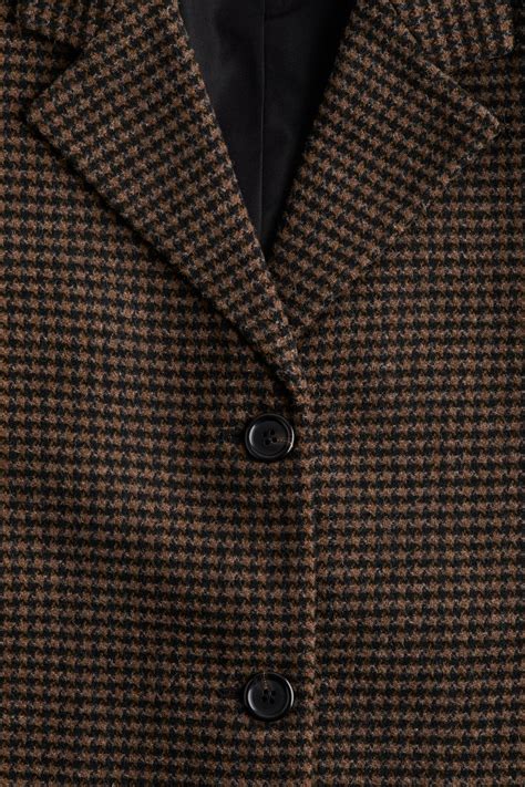 Womens Dark Brownhoundstooth Pattern Single Breasted Blazer Handm Ph