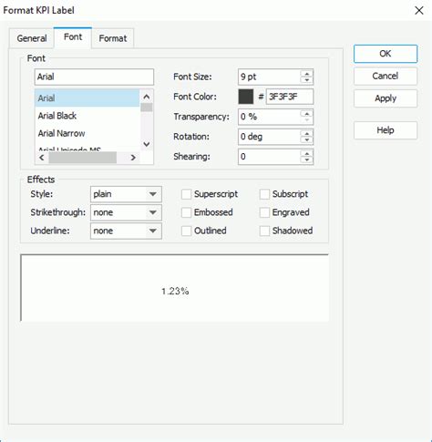 Format KPI Label Dialog Logi Analytics