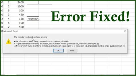 fixed the formula you typed contains an error excel problem