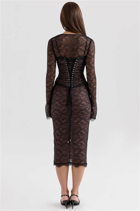 Black Lace Corset Midi Dress Sale House Of Cb