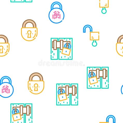 Padlock Lock Safe Password Vector Seamless Pattern Stock Vector Illustration Of Illustrations