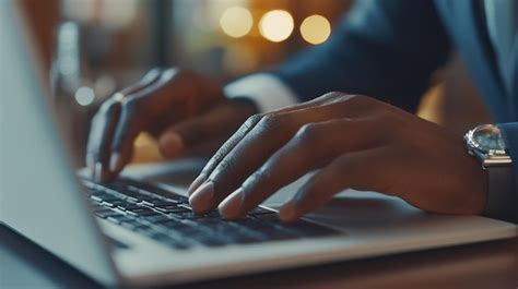 A Man Typing On A Laptop Keyboard With His Hands On The Keyboard Premium AI Generated Image