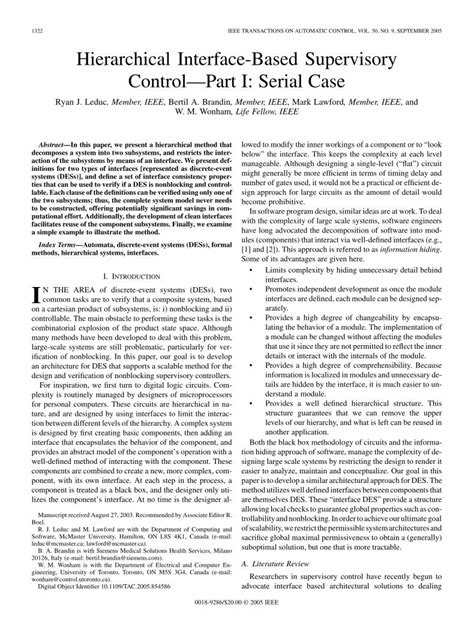 pdf hierarchical interface based supervisory control part i serial