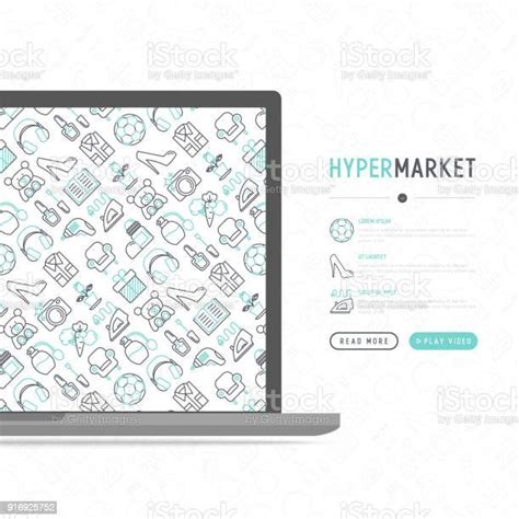 얇은 선 아이콘으로 대형 슈퍼마켓 개념 의류 스포츠 장비 전자 제품 향수 화장품 장난감 식품 가전 제품 인쇄 매체 웹 페이지