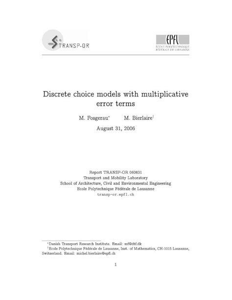 Pdf Discrete Choice Models With Multiplicative Error Termswe Propose A Multiplicative Speci