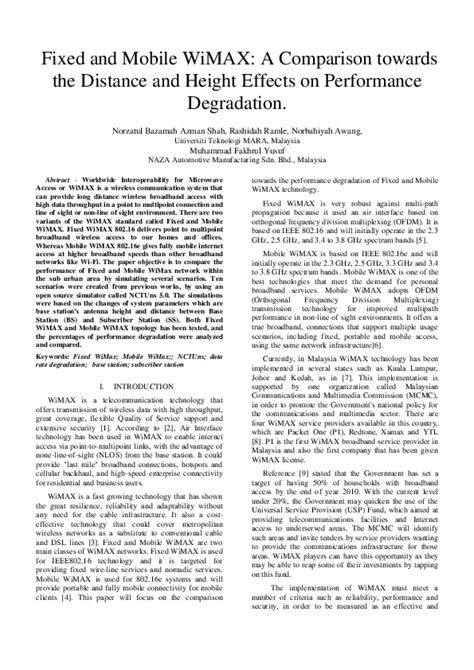 Pdf Fixed And Mobile Wimax A Comparison Towards The Distance And Height Effects On