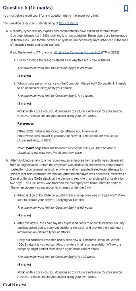Solved Question 5 15 Marks Ou Must Give A Word Count For