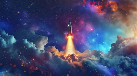 Premium Photo Space Rocket Flying Through Clouds