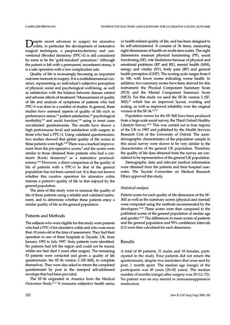 Objective Assessment Of Quality Of Life Following Panproctocolectomy And Ileostomy For