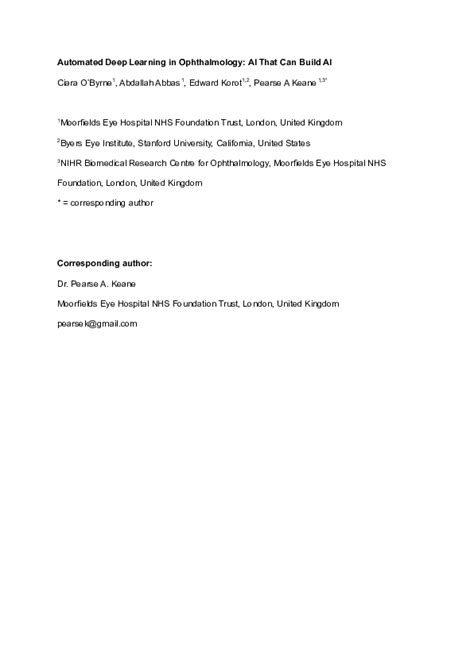 Pdf Automated Deep Learning In Ophthalmology Ai That Can Build Ai