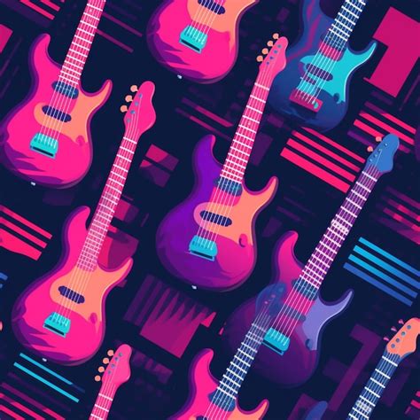 Premium Ai Image A Seamless Pattern Of Colorful Guitars On A Dark