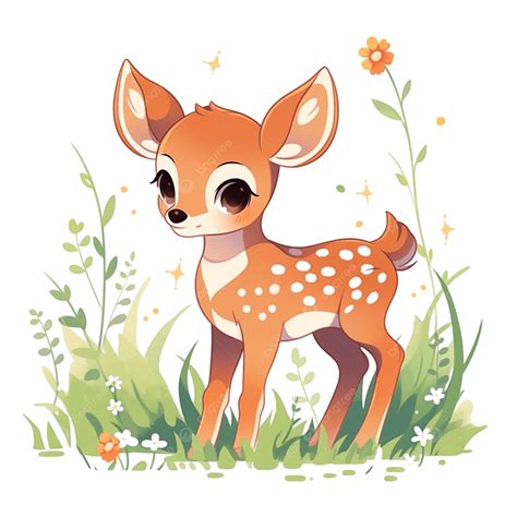 손으로 그린 요소 귀여운 사슴 만화 귀여운 시카사슴 풀밭에서 놀다 큰 눈 Png 일러스트 및 이미지 에 대한 무료 다운로드 Pngtree