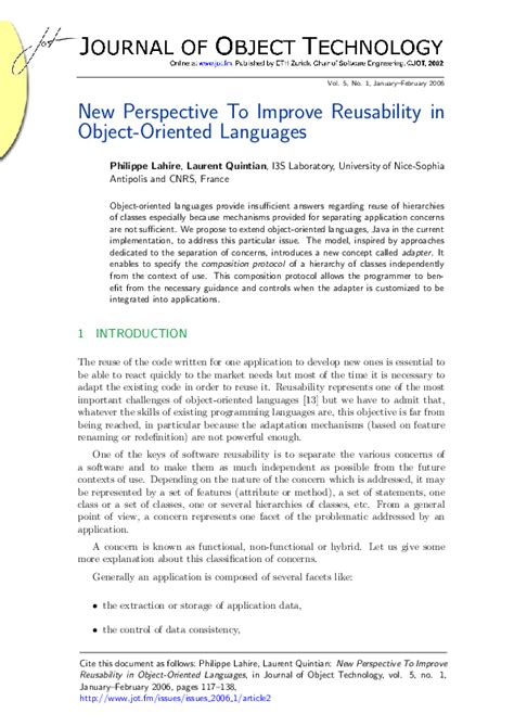 Pdf New Perspective To Improve Reusability In Object Oriented Languages