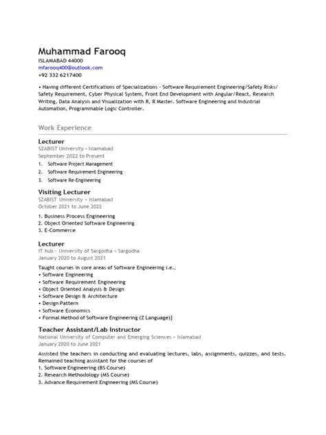 muhammad farooq work experience pdf software engineering software