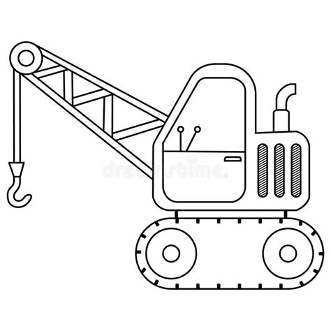 Crawler Crane Line Art Black And White Construction Equipment Vector Stock Illustration