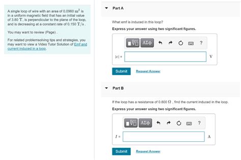 Solved Part A A Single Loop Of Wire With An Area Of 00960