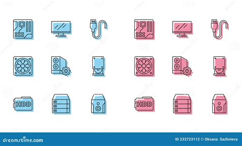 Set Line Hard Disk Drive HDD Server Data Web Hosting Motherboard Digital Chip