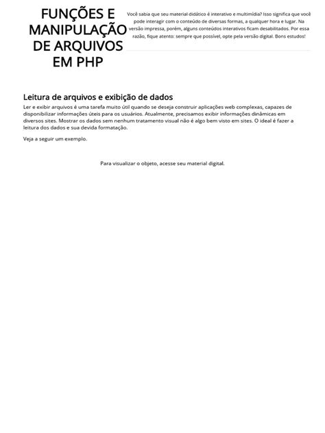 Funções E Manipulação De Arquivos Em Php Pdf Carreira E Crescimento