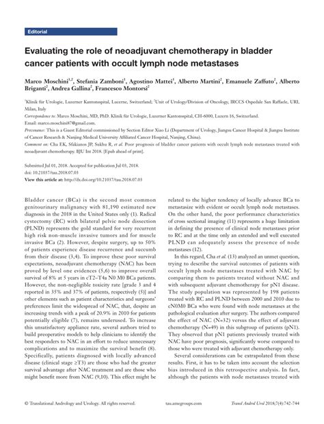 Pdf Evaluating The Role Of Neoadjuvant Chemotherapy In Bladder Cancer