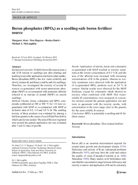 Pdf Boron Phosphates Bpo4 As A Seedling Safe Boron Fertilizer Source