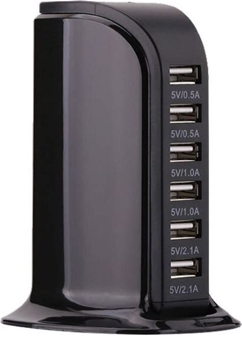 Desktop Snellaadstation 6 Poorts Usb Lader Multi Usb Lader 30w Zwart