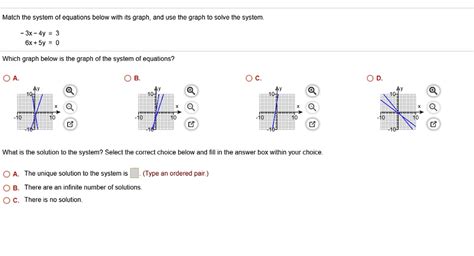 match the system of equations below with its graph and use the graph to