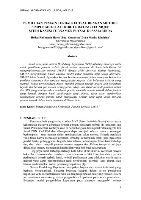 PDF PEMILIHAN PEMAIN TERBAIK FUTSAL DENGAN METODE SIMPLE MULTI ATTRIBUTE RATING TECNIQUE