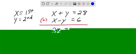 solved the sum of two numbers is 28 the first number x is three