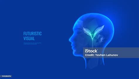 디지털 미래 스타일의 성장 마인드 식물은 인간의 머리의 배경 정신 건강 학습 지식의 개념에 대해 새싹을 틔운다 밝은 네온 효과가있는 어두운 밤 배경에 벡터 일러스트 레이 션
