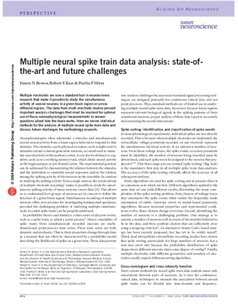 Pdf Multiple Neural Spike Train Data Analysis State Of The Art And