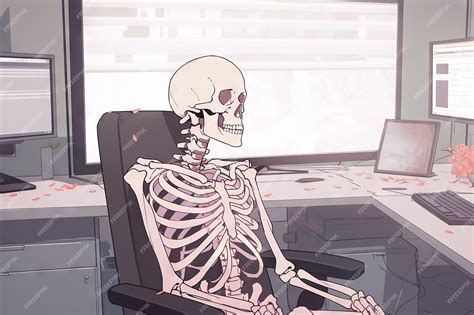 Premium Ai Image A Skeleton In An Office Chair Adding An Eerie Twist To The Workspace