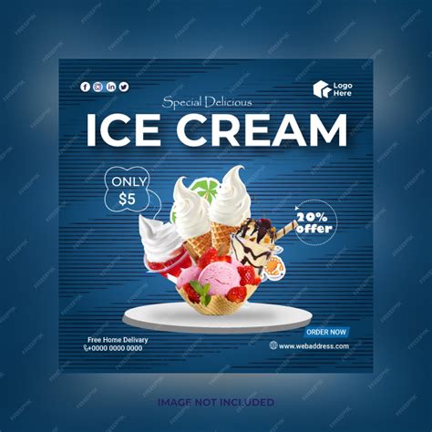 특별 슈퍼 맛있는 아이스크림 소셜 미디어 게시물 배너 디자인 템플릿 Bener 프리미엄 벡터