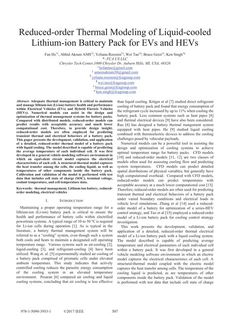 Pdf Reduced Order Thermal Modeling Of Liquid Cooled Lithium Ion Battery Pack For Evs And Hevs