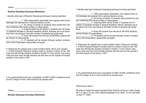 Random Sampling Techniques Worksheet