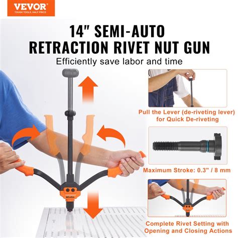 Vevor Rivet Nut Tool 14” Rivnut Tool Kit With 7 Pcs Metric And Sae Mandrels 70 Pcs Assorted