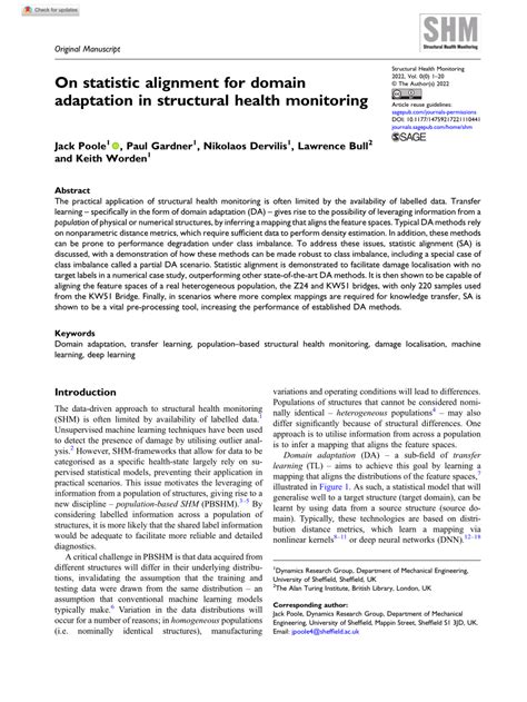 Pdf On Statistic Alignment For Domain Adaptation In Structural Health Monitoring