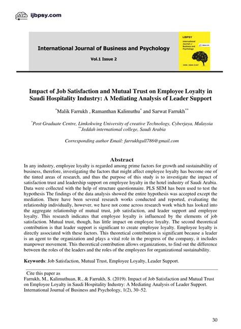 Pdf Impact Of Job Satisfaction And Mutual Trust On Employee Loyalty In Saudi Hospitality